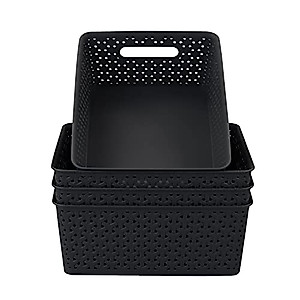 Teyyvn Plastic Storage Basket, 11.6" x 8.9" x 4.7", Pack of 4, Dark Gray