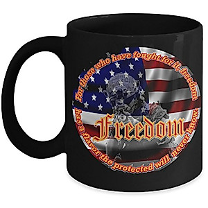 Vitazi Kitchenware Novelty Gifts - Patriotic Mug (11oz) For Those Who Have Fought For It, Freedom Has a Flavor The Protected Will Never Know, With Image Ceramic Coffee Cup (Black)
