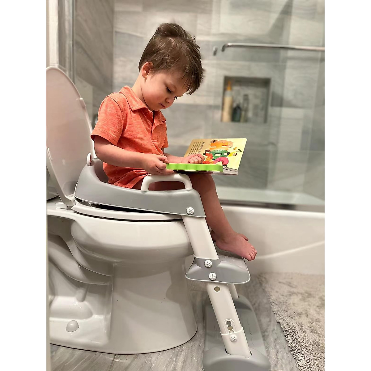 PandaEar Toilet Potty Training Seat with Step Stool Ladder, Comfortable Safe Potty Seat with Anti-Slip Pads Ladder for Kids Boys Girls Toddlers (Grey)