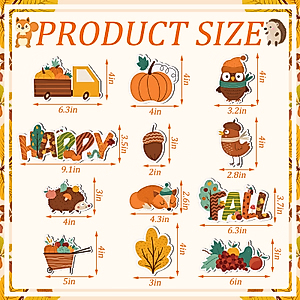 Tallew 12 Pieces Happy Fall Magnets Pumpkin Fridge Magnets Fall Theme Car Refrigerator Decals Holidays Magnetic Stickers Autumn Leaves Acorn Harvest Decoration Fall Theme Thanksgiving Decoration
