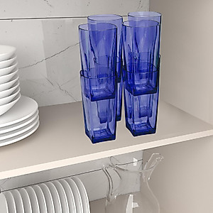 20 Ounce Square Drinking Glasses Set of 8 with Cleaning Brush, Plastic Tumblers Shatterproof Everyday Glassware Sets, Kid Milk Non Breakable Cups, Perfect for Parties, Birthdays, Giftable