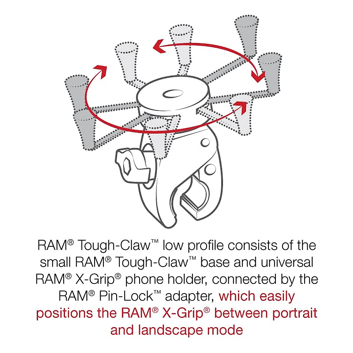 RAM MOUNTS X-Grip Large Phone Mount with Low-Profile RAM Tough-Claw RAM-HOL-UN10-400-2U for Rails 0.625" to 1.5" in Diameter