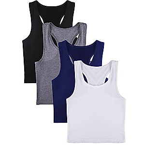 Boao 4 Pieces Basic Crop Tank Tops Sleeveless Racerback Crop Top for Women(Black, White, Dark Grey, Navy Blue,Small)
