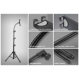 elitehood Tablet Stand Holder, Flexible Gooseneck iPad Tripod Stand Holder for floor, 67’’ Height Adjustable iPad Mount & Cell Phone Holder for 4.7"-12.9" iPhone, iPad Mini Air Pro 11/12.9, Galaxy Tab
