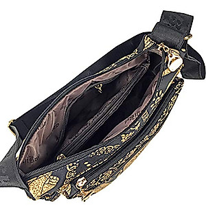 WONSHREE Elephant Purse Multi-Pocket Shoulder Bag Boho Crossbody Bag for Women Unisex Casual Nylon Travel Messenger Bag 11.8 X 7.8 Inch, Black