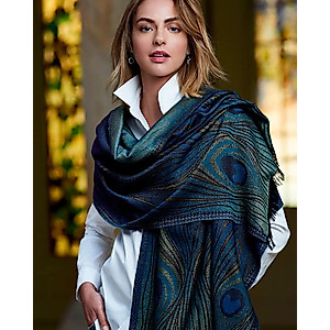 MMA Shawl Scarf Womens Shawls Warm Like Pashmina Scarf Wrap Evening or Day Peacock Design