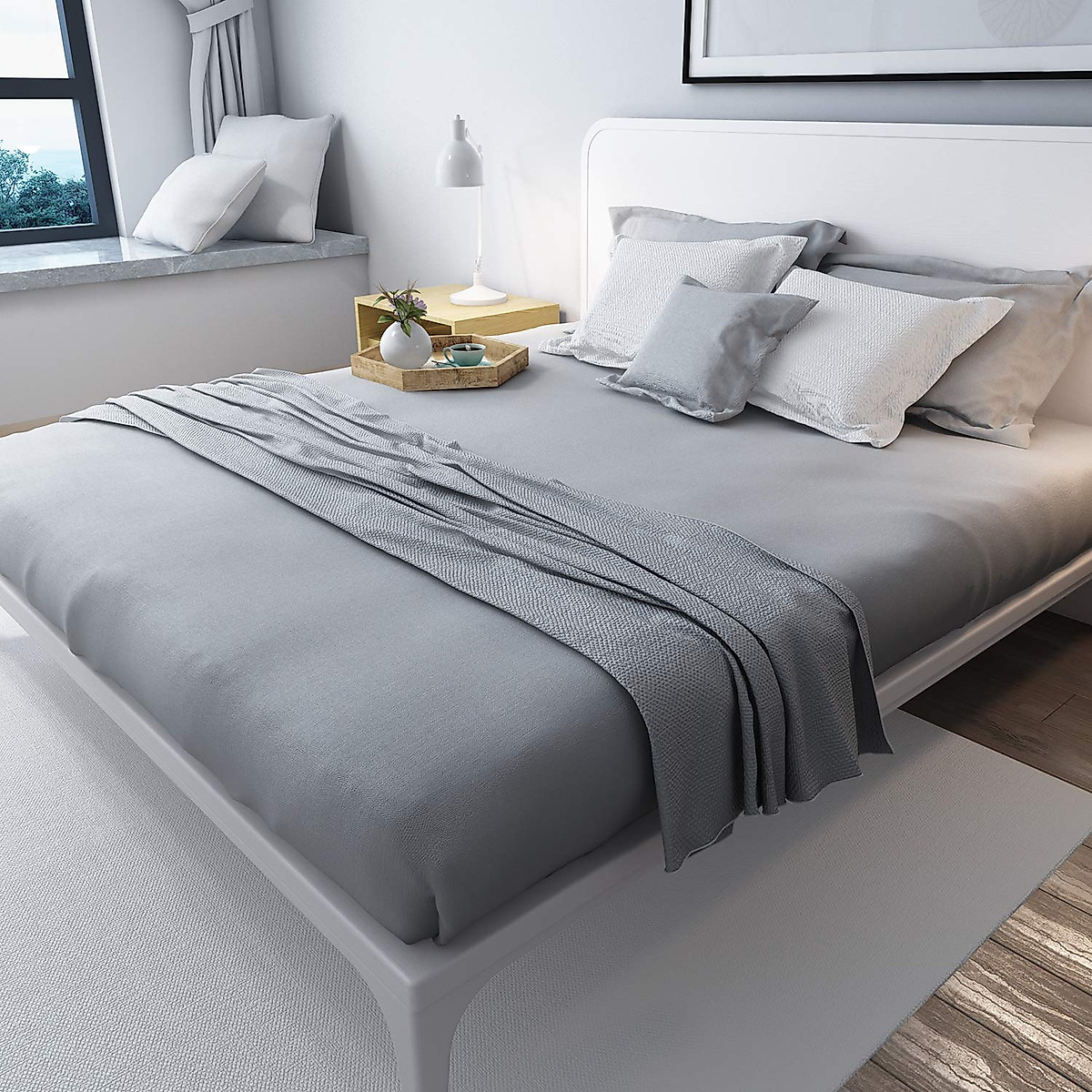 Lirex Flat Sheet (2-Pack), Twin Size Extra Soft Brushed Microfiber Flat White Sheets, Machine Washable Wrinkle Free Breathable (Grey, Twin Size)