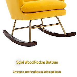 HEAH-YO Comfy Nursery Rocking Chair, Modern Glider Rocker Chair with Armrest, Upholstered Relax Velvet Lounge Chair with Thick Cushion for Living Room, Yellow