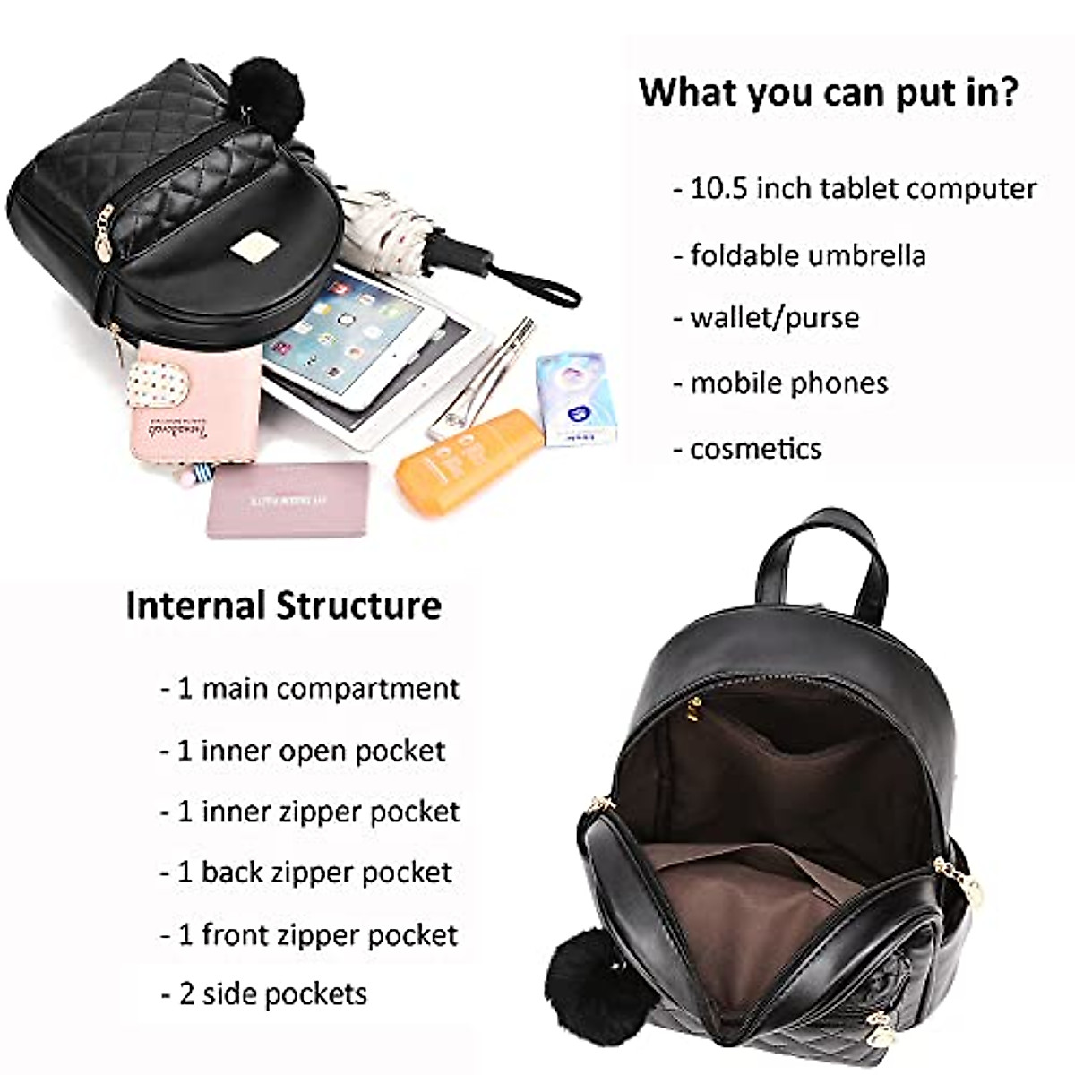 BESYIGA Quilted Mini Leather Backpack Purse for Women Ladies Cute Small Size Little Back Pack Bag Purple