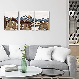BINCUE Boho Canvas Wall Art Decor 12"x16" Mountain Paintings Art,Farmhouse Wall Decor Abstract Artwork 3 Pieces,Home Living Room Bedroom Office Canvas Decor Gift