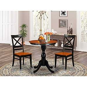 East West Furniture ESQU3-BCH-W 3 Piece Kitchen Table Set for Small Spaces Contains a Round Dining Room Table with Pedestal and 2 Solid Wood Seat Chairs, 30x30 Inch, Black & Cherry