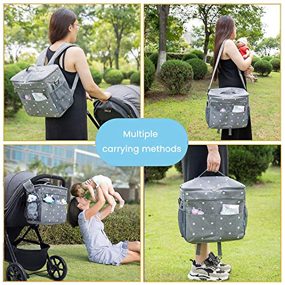 Orzbow XL Universal Stroller Organizer, Waterproof Large Baby Diaper Bag, Stroller Caddy Organizer with Cup Holder & Shoulder Strap, 4 Ways To Carry-Backpack,Shoulder,Messenger & Mom Handbag (Grey)