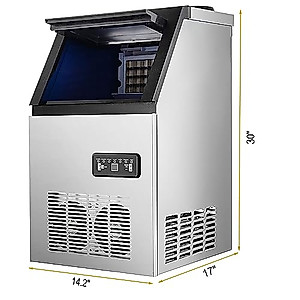 SmaketBuy Commercial Ice Maker Machine 110LBS/24H Stainless Steel Commercial Ice Maker Auto Operation 24LBS Storage 32 Cubes Freestanding Commercial Ice Cube Maker for Restaurant, Coffee Shop, Bar