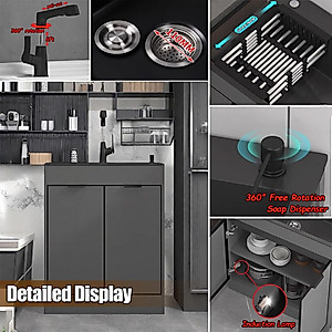 Commercial Kitchen Sink 304 Stainless Steel Utility Sink With Cabinet, Outdoor Free Standing Sink With Utility Faucet, Drain Basket ＆ Draining Rack, Portable Can Be Moved Independently