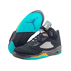 Nike Men's Air Jordan 5 Retro Sneaker, Black/Aquatone-taxi, 9