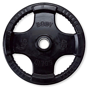 Body-Solid Quad Grip Design Rubber Plate - Olympic Weight Plates 355lbs. Set with Rubber Coating, Dumbbell & Bumper Weights for Barbell, Black
