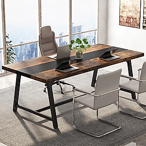 Tribesigns 6FT Rectangle Conference Table, 70.87 Inches Long Meeting Table for Conference Room, Vintage Wood Office Executive Desk with Strong Metal Frame for 6 People (Rustic Brown)