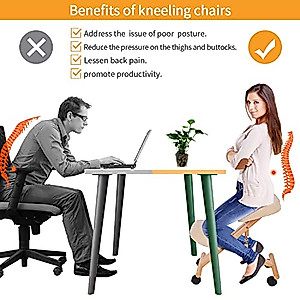 OXFIELD Ergonomic Kneeling Chair,Adjustable Kneeling Stool for Home and Office,Wooden Kneeling Chair with 3”Thick Comfortable Cushions& Smooth-Moving Wheels