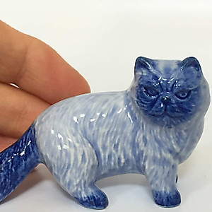 Ceramic Persian cat Figurine Dollhouse Delft Blue White Collectible Miniature Bonsai Garden Handmade Painted Gift no 3