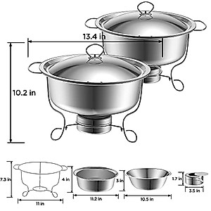 Famistar 6 Packs Buffet Chafer Set - Stainless Steel 4 Round Chafing Dish + 2 Rectangular Chafers Foldable Frame Full Size with 2 Half Size Pan - Buffet Catering Dinner Serving Buffer Warmer Set