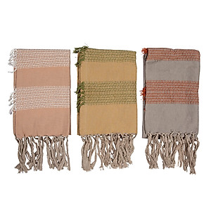 Bloomingville Cotton Fringe, Set of 3 Colors Tea Towel, Multi