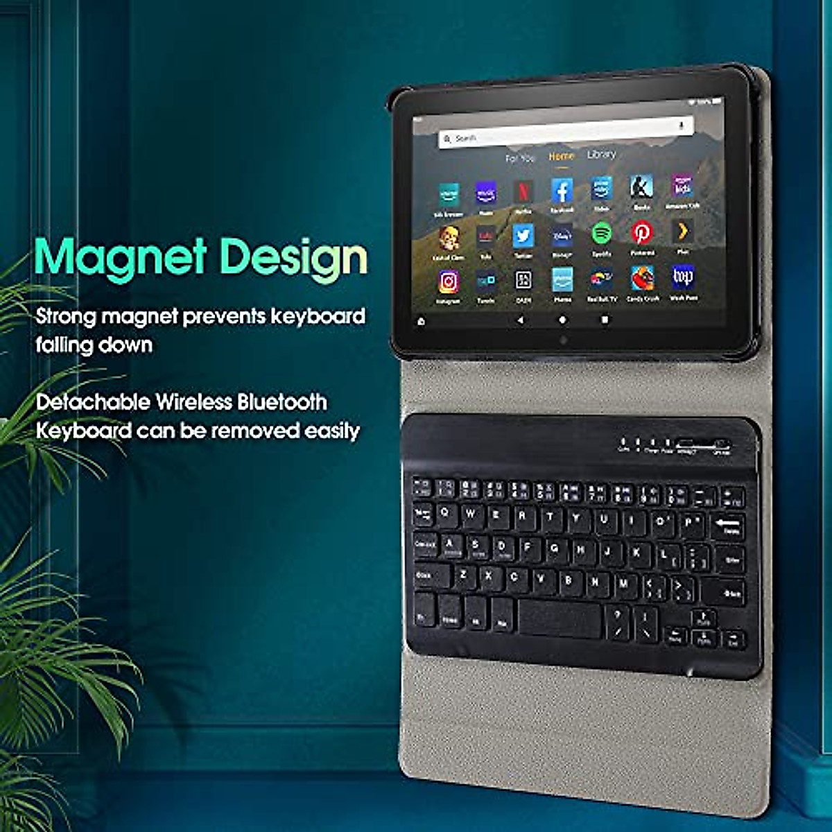 FunYaung Keyboard Case Compatible for Amazon Fire HD 8/8 Plus(10th, 2020 Release & 12th, 2022 Release), with Wireless Bluetooth Keyboard and Carrying Bag