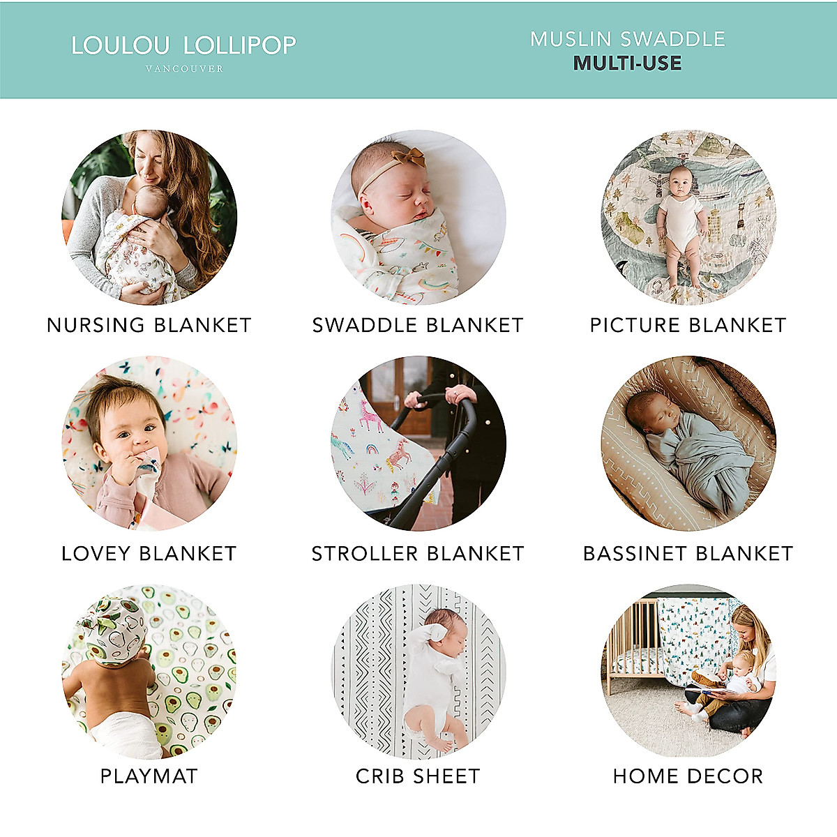 Loulou Lollipop Soft Baby Swaddle Blanket Muslin Wrap Receiving Blanket for Newborn to Toddler Girl and Boy, Large 47” by 47” - Hot Air Balloon…