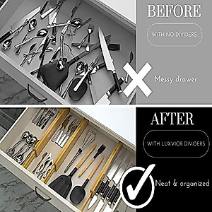 Expandable Bamboo Drawer Dividers 8 pack(17.5"-22")Drawer Organizer for Kitchen Organization,Clothes,Utensils,Silverware,Dressers,Office,Desk,Bathroom,Bedroom,Spring Loaded Adjustable Deep Separators