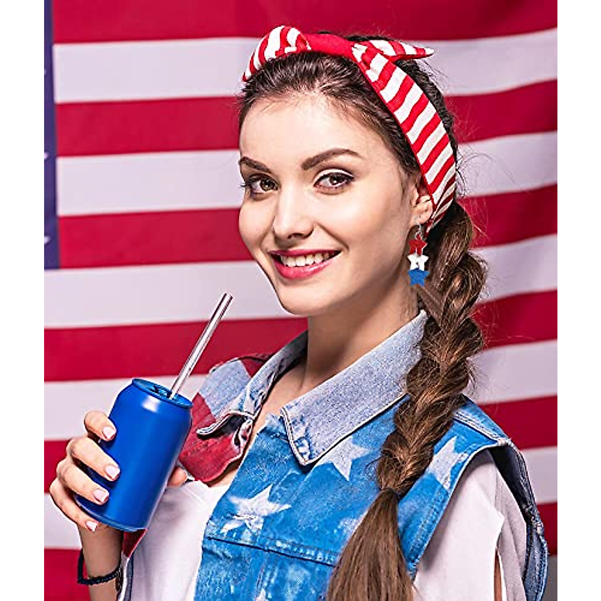 MOROYA 25 Pairs 4th of July Independence Day Leather Earings for Women Lightweight Star Gnome Smile Hat Patriotic Teardrop Dangle Earrings American Flag Earrings Set July 4th Decoration