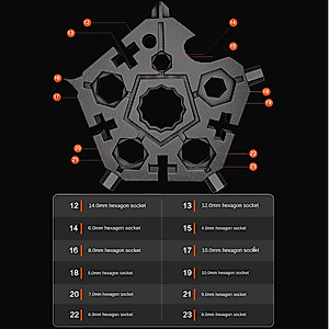 10 Pack The Pentagon Carbon Steel 23-in-1 Snowflake Multitool Screwdriver, 18 in 1 Multi Snow Tool Wrench New Upgrade (Black)