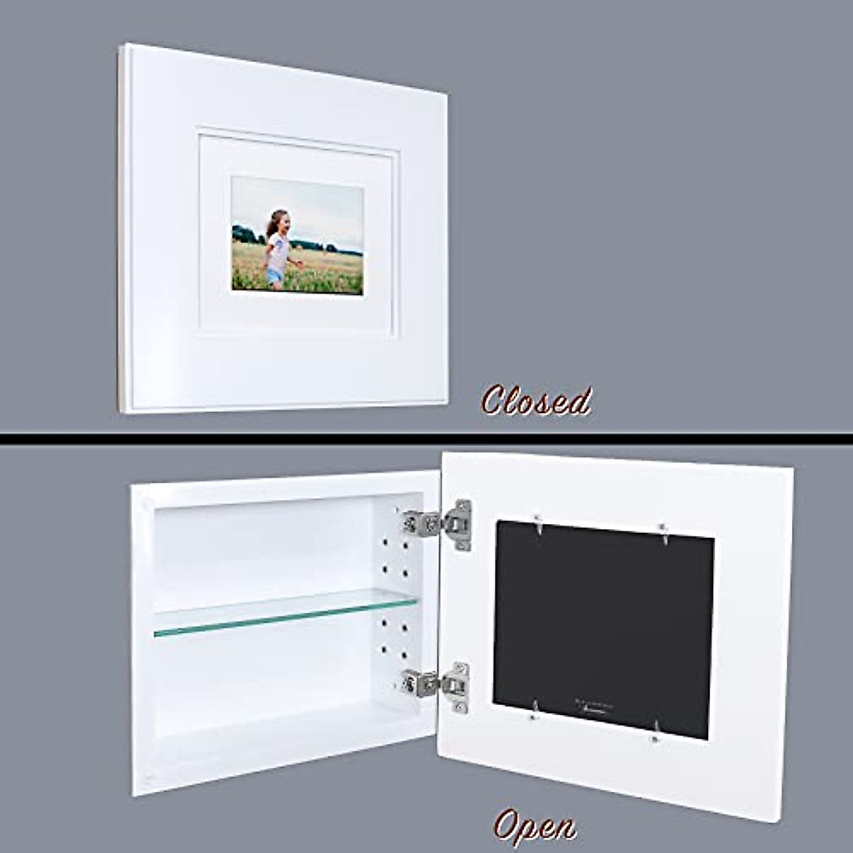 Fox Hollow Furnishings Landscape Recessed Picture Frame Medicine Cabinet (14" W x 11" H) - Shaker White