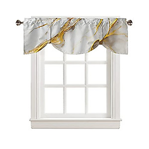 Yun Nist Tie Up Curtain Valance for Kitchen,Abstract White Marble Gold Stripe Window Valances Adjustable Tie-up Shade Valance,Modern Geometry Art Rod Pocket Short Curtains for Bathroom 42x12in
