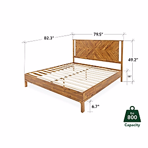 Bme Vivian 14 Inch Deluxe Bed Frame with Headboard, Rustic & Scandinavian Style with Solid Acacia Wood, No Box Spring Needed, 12 Strong Wood Slat Support, Easy Assembly, King, Rustic Golden Brown