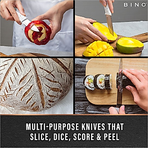BINO 2-Piece Stainless Steel Paring Knife & Utility Knife with Blade Guards Set - Speckled White | Sharp Knife Set with Good Grip | Cooking Knives | Peeling & Cutting Fruits & Vegetables | Meal Prep