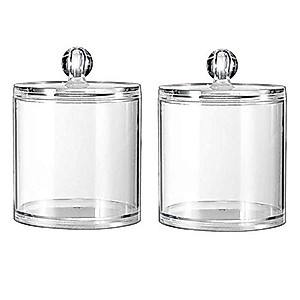 2Pcs Transparent Acrylic Qtip Holder Cotton Swab Organizer Bathroom Canister Storage Organization Makeup Organizer with Lid for Cotton Ball Cotton Swab Cotton Round Pads