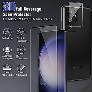 [2+2 Pack] Galaxy S21 Ultra Screen Protector with Camera Lens Protector, 9H Hardness Tempered Glass Ultrasonic Fingerprint Support 3D Curved No Bubbles for Samsung Galaxy S21 Ultra 5G 6.8 Inch