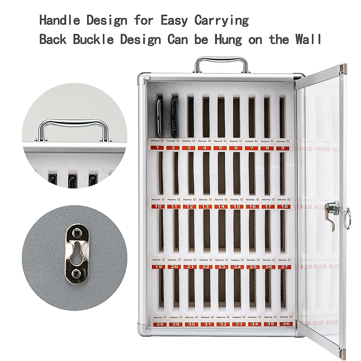 AiMaKoDo Phone Lock Box, Cell Phone Cabinet,36 Slot Aluminum Alloy Pocket Mobile Phone Safe Storage Cabinet, with Lock, Wall Mounted, Portable for Classroom, Office, Gym (36 Slot)