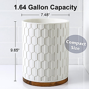 Allure Home Creation Sarasota Resin with Wood Accent Wastebasket Trash Can Compact Size, White, 1.64 Gallons