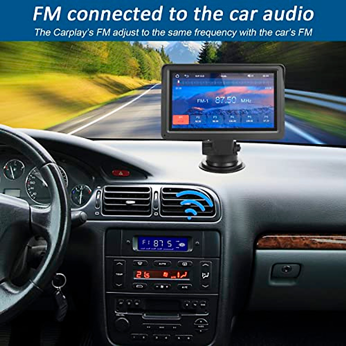 Portable Car Stereo with Wireless Apple Carplay and Android Auto - 7" Touchscreen Car Radio with Bluetooth | Mirror Link | Dash or Windshield Mounted