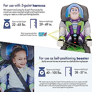 KidsEmbrace Disney Pixar Toy Story Buzz Lightyear 2-in-1 Forward Facing Booster Car Seat, Green/White/Grey