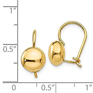 Polished Button Kidney Wire Earrings in Real 14k Yellow Gold 8 mm