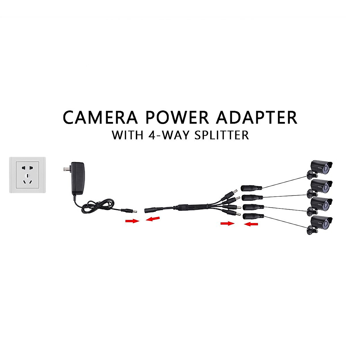 HISVISION Security Camera Power Supply Adapter 12V 2.5A 100V-240V AC to DC with 4-Way Power Splitter Cable -Fits CCTV Camera DVR NVR Surveillance System