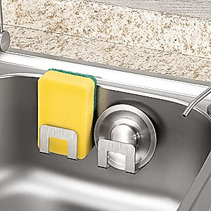 Linkidea 4 Pack Sponge Holder for Kitchen Sink, Stainless Steel Small Sponge Sink Caddy Holder, Adhesive Sponge Dispenser Quick Drying Organizer