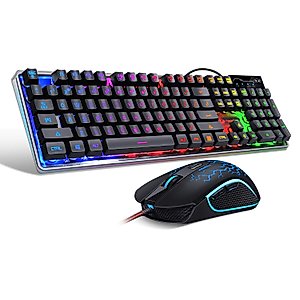 Gaming Keyboard and Mouse Combo, K1 LED Rainbow Backlit Keyboard with 104 Key for Computer/PC/Laptop