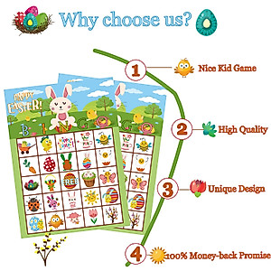 Funnlot Easter Games for Party Easter Bingo Game for Kids with 24 Players Easter Party Supplies for Family Classroom Activities