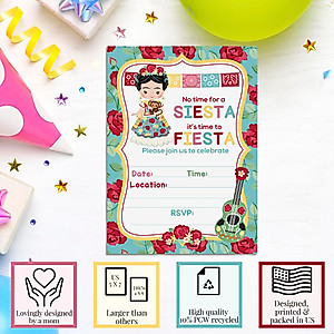 Amanda Creation Frida Fiesta Themed Birthday Party Invitations, 20 5x7 Fill In Cards with Twenty White Envelopes