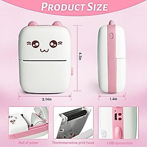 Mini Pocket Printer, Gifts for kids, Portable Thermal Printer for Pictures/Retro-Style Photos/Receipts/Notes/Lists/Label/ Memo/QR Codes, Bluetooth Wireless Smart Printer with Android or iOS APP (PINK)