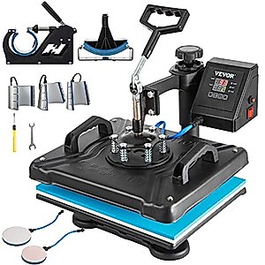VEVOR Heat Press Machine, 12 x 15 Inch, 8 in 1 Combo Swing Away T-Shirt Sublimation Transfer Printer with Teflon Coated, Mug/Hat/Plate Accessories Included, ETL/FCC Certificated, Black