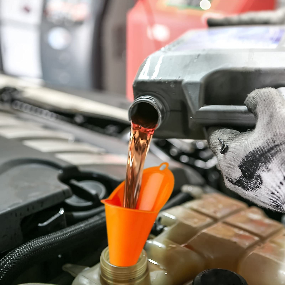 Annurssy 4 Pack Multi-Function Plastic Long Neck Oil Funnel - for All Automotive Oils Lubricants Engine Oils Water Diesel Fuel Kerosene and Other Liquids