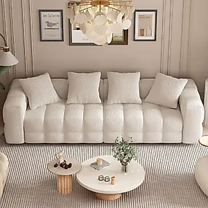 FAMAPY Cloud Sofa Couch for Living Room, Bubble Sofa Couch Upholstered Modern Contemporary Couch, Solid Wood Legs, White (100.8”W x 37.8”D x 20.5”H)